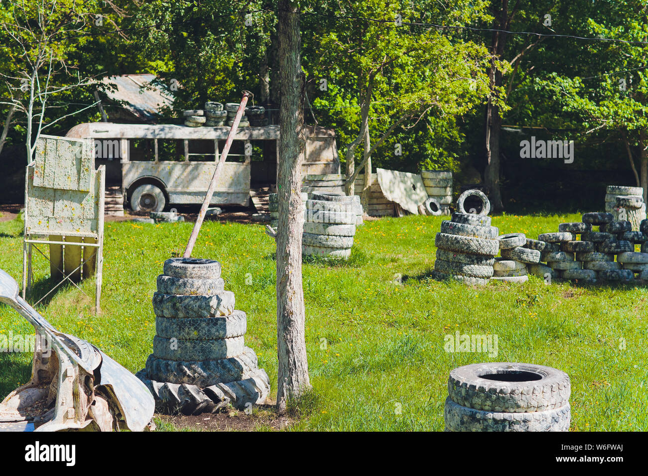 Special playground for military game with car tires and shelter Stock ...