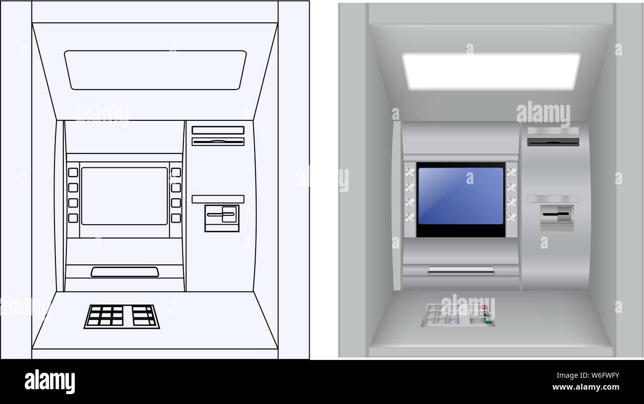 ATM. 3d model and outline drawing Stock Vector Image & Art - Alamy