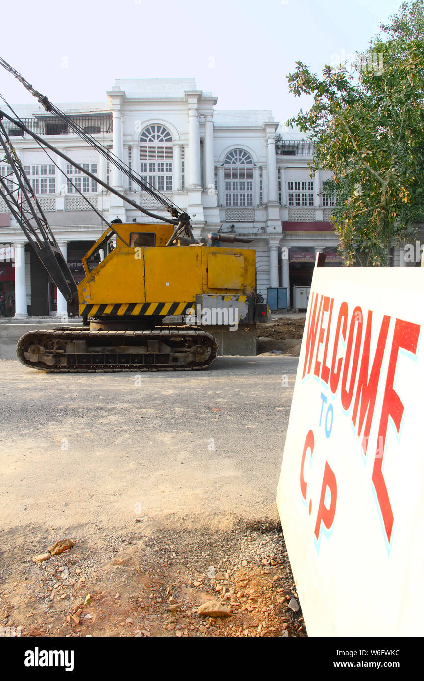 Crane at a construction site, Connaught Place, New Delhi, India Stock ...