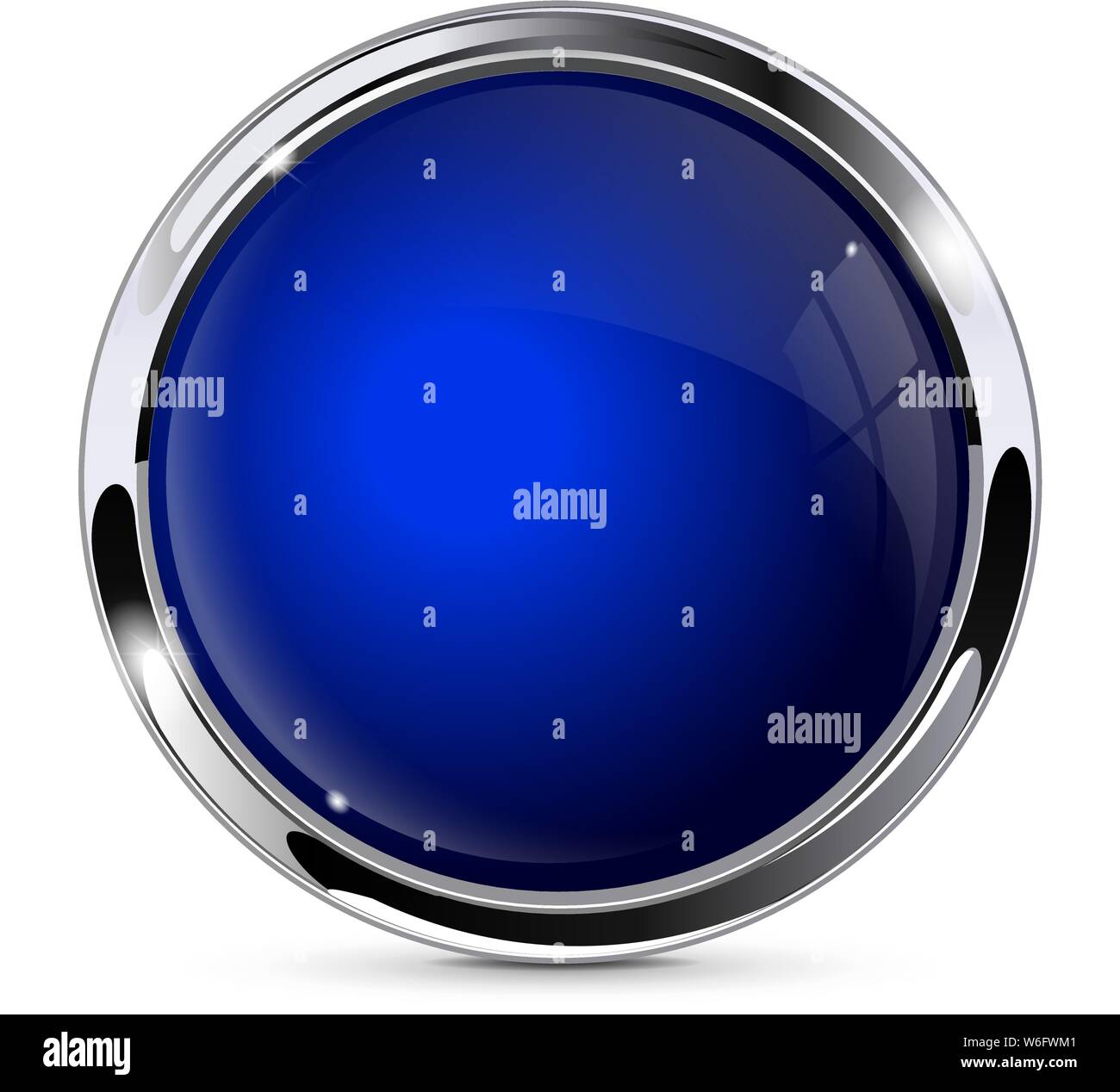 Blue glass button with metal frame. Round 3d icon Stock Vector Image ...