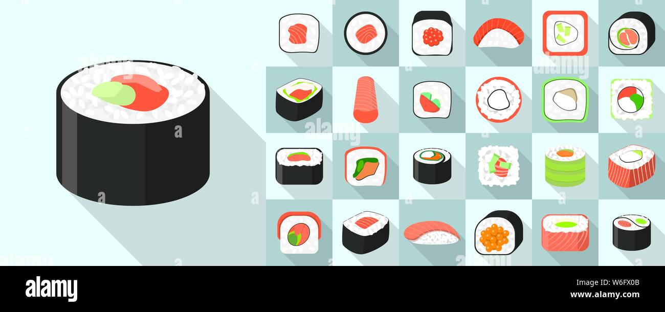 Sushi roll icons set, flat style Stock Vector Image & Art - Alamy