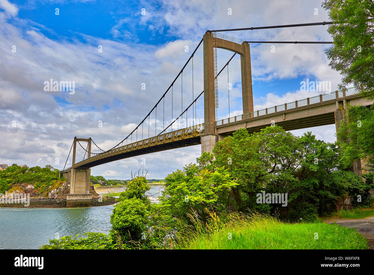 Image of the D366 suspension bridge accross the Rance Estuary in France ...