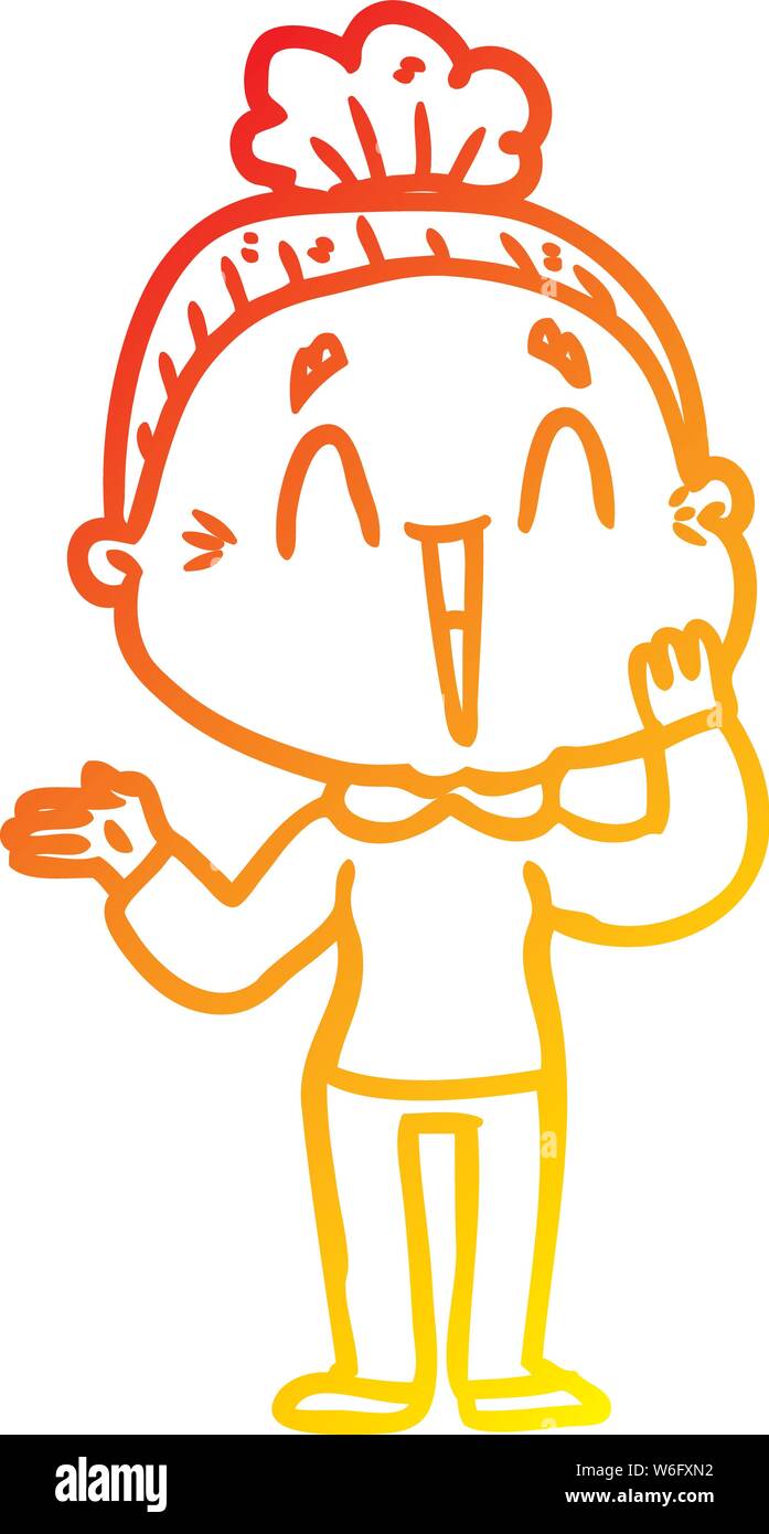 warm gradient line drawing of a cartoon happy old lady Stock Vector ...