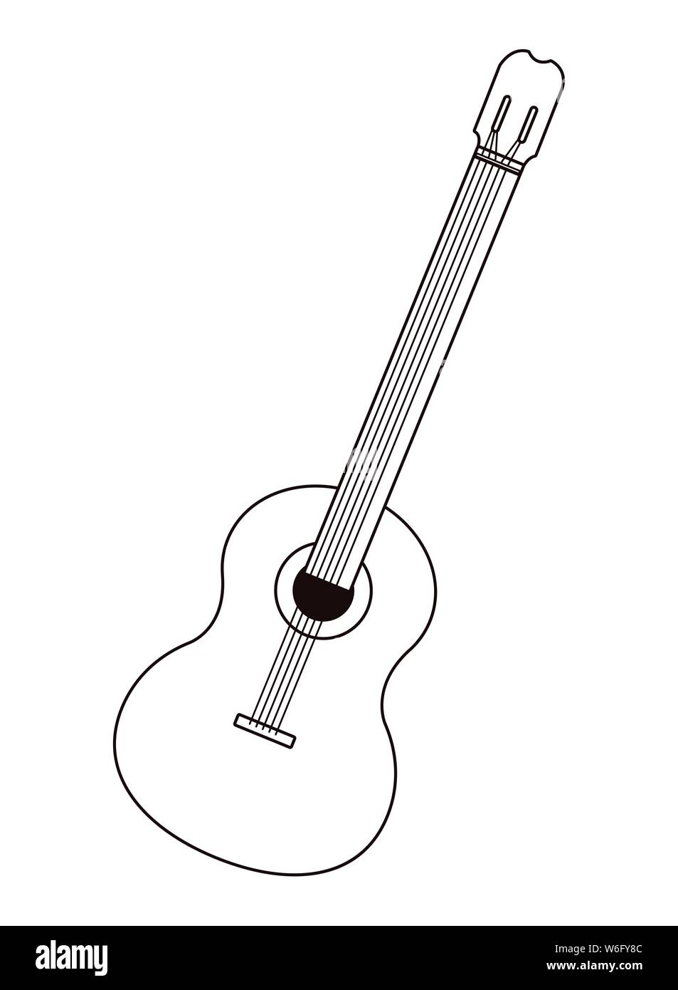 Acoustic guitar music instrument cartoon in black and white Stock ...