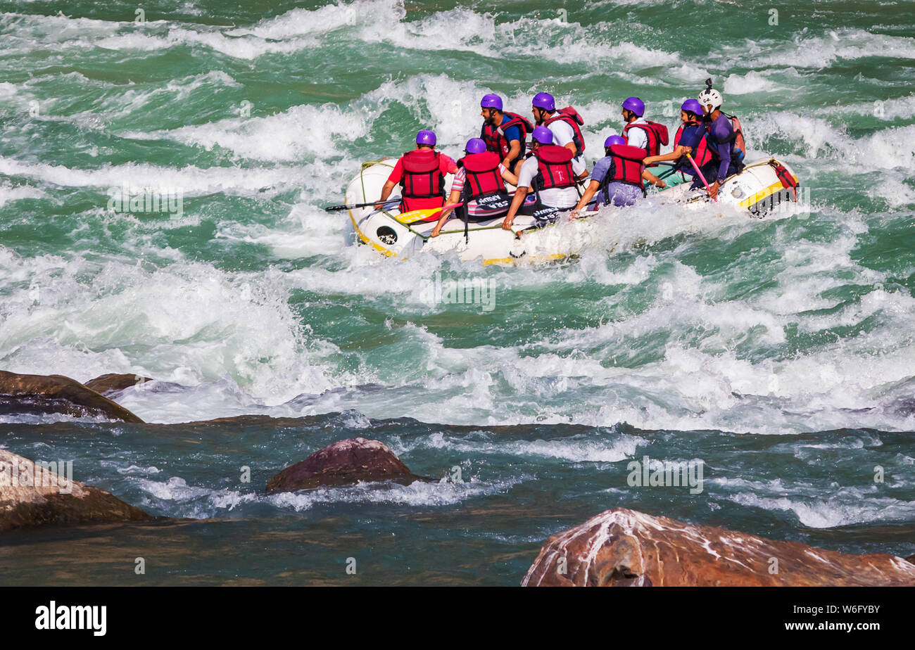 Rafting on river Ganges in Rishikesh Uttarakhand, India.Famous tourist ...