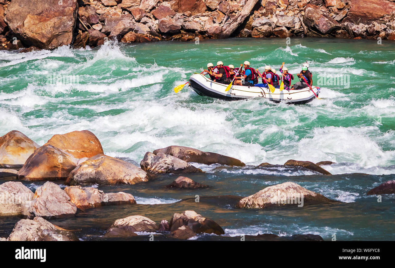 Rafting on river Ganges in Rishikesh Uttarakhand, India.Famous tourist ...