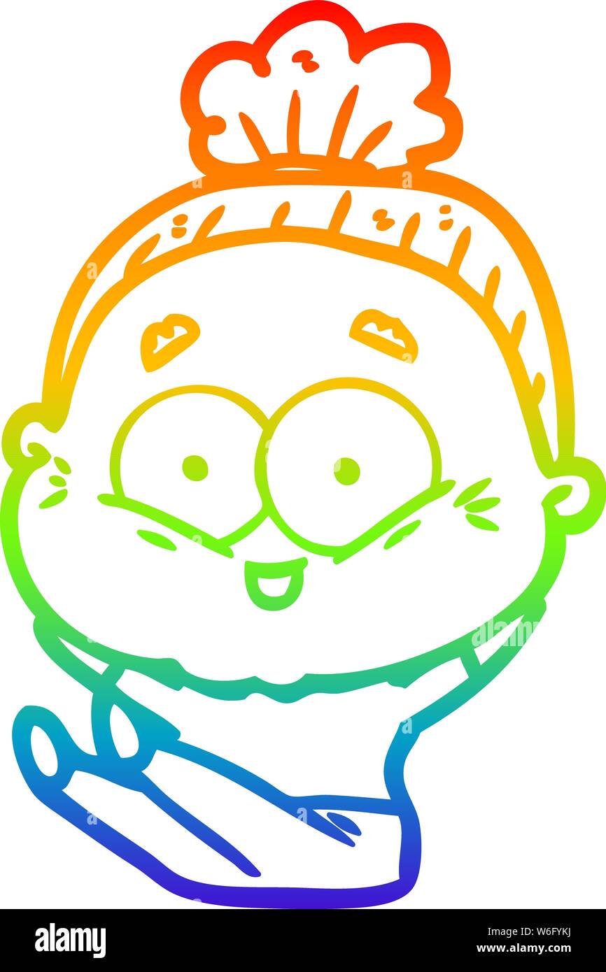 rainbow gradient line drawing of a cartoon happy old woman Stock Vector ...