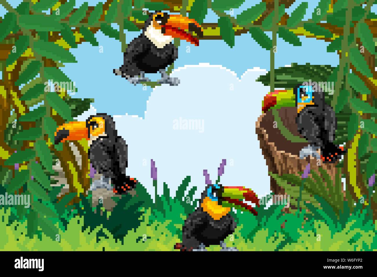 Toucans in jungle scene illustration Stock Vector Image & Art - Alamy