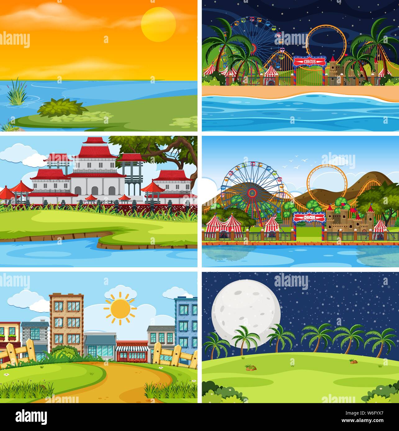 A set of outdoor scene including sun illustration Stock Vector Image ...