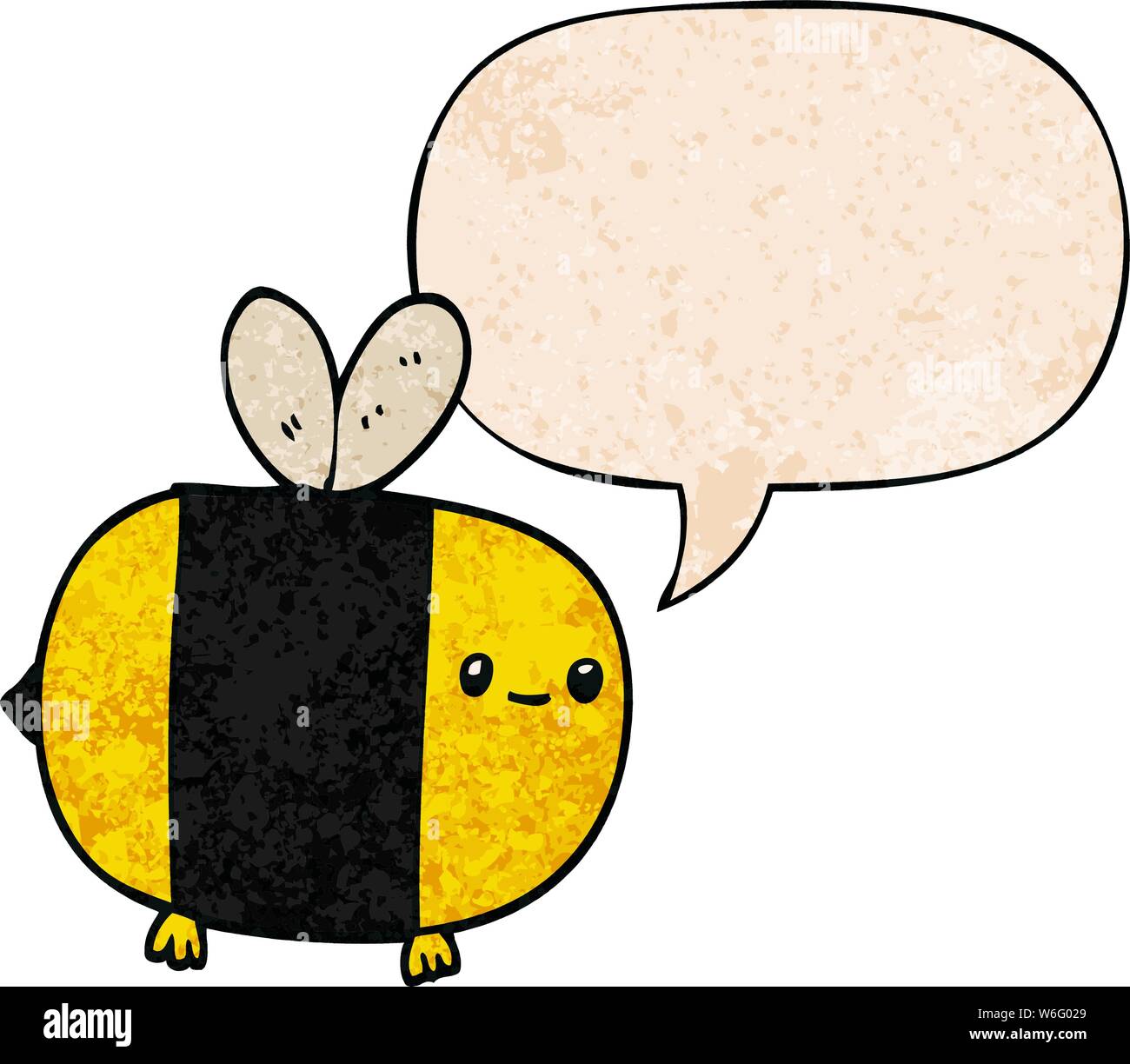 cute cartoon bee with speech bubble in retro texture style Stock Vector ...