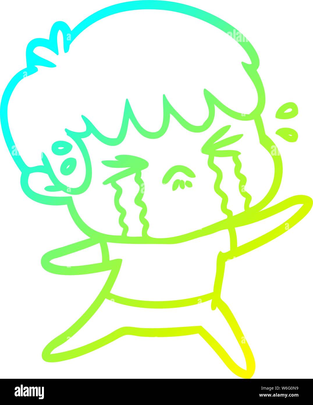 cold gradient line drawing of a cartoon boy crying Stock Vector Image ...