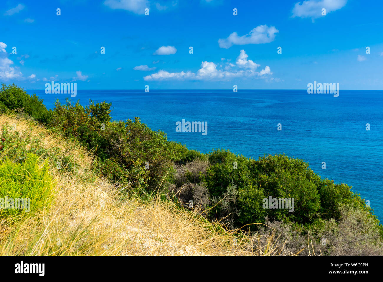 Greece, Zakynthos, Amazing endless blue ocean water horizon behind ...
