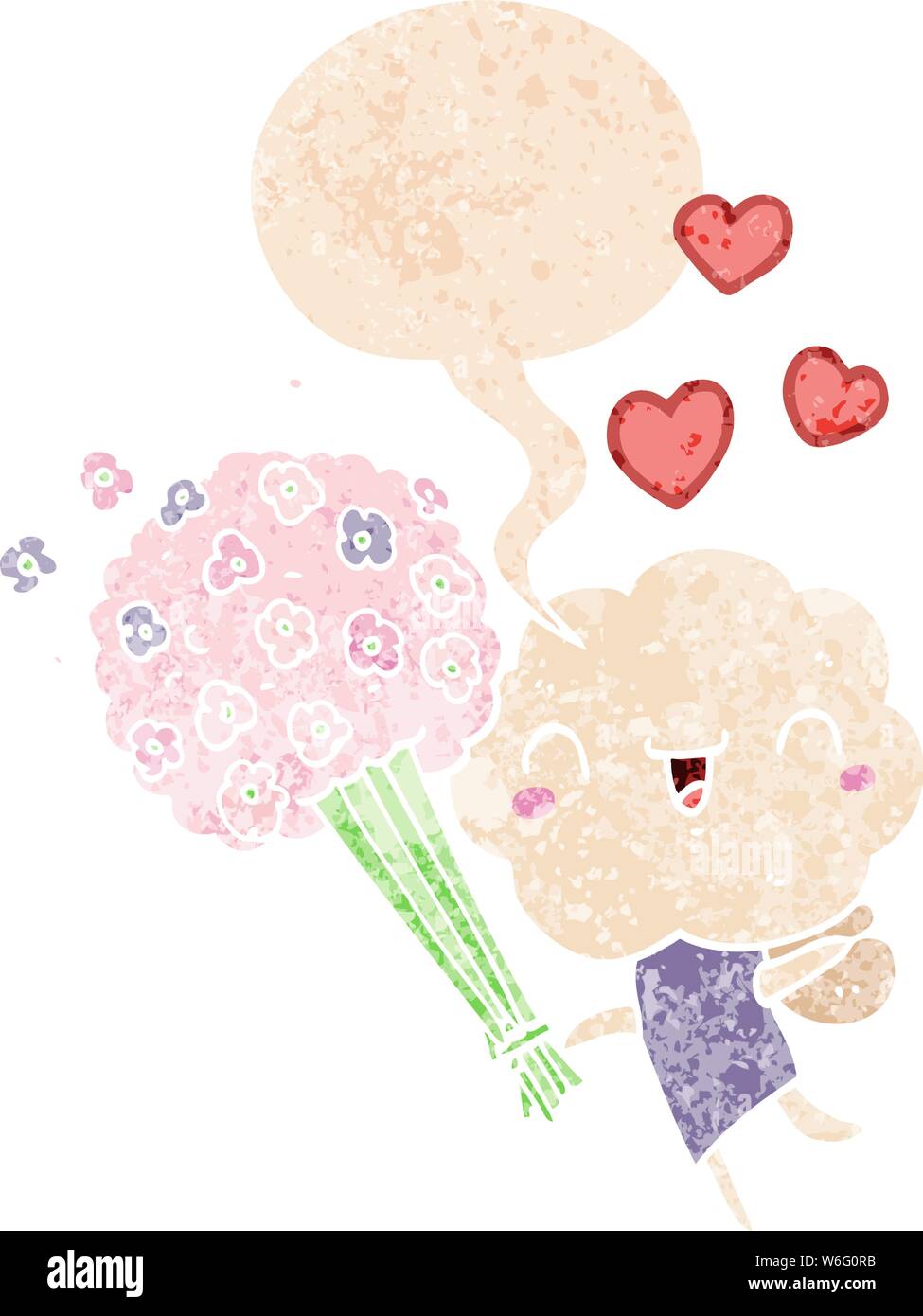 cute cartoon cloud head creature with speech bubble in grunge ...