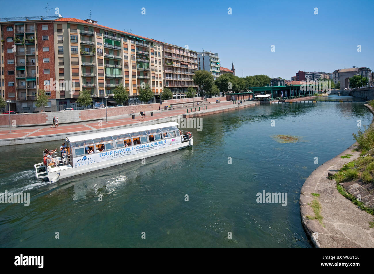 Italy, Lombardy, Milan, Navigli Area, Darsena, Tourist Trip by Boat ...
