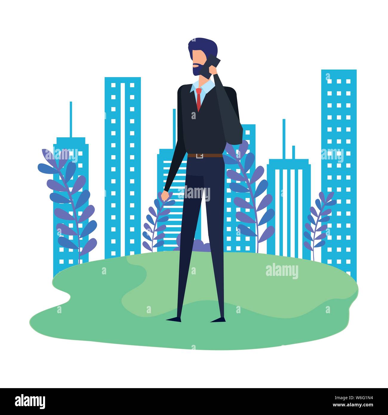 Businessman cellphone call outdoor Stock Vector Images - Alamy