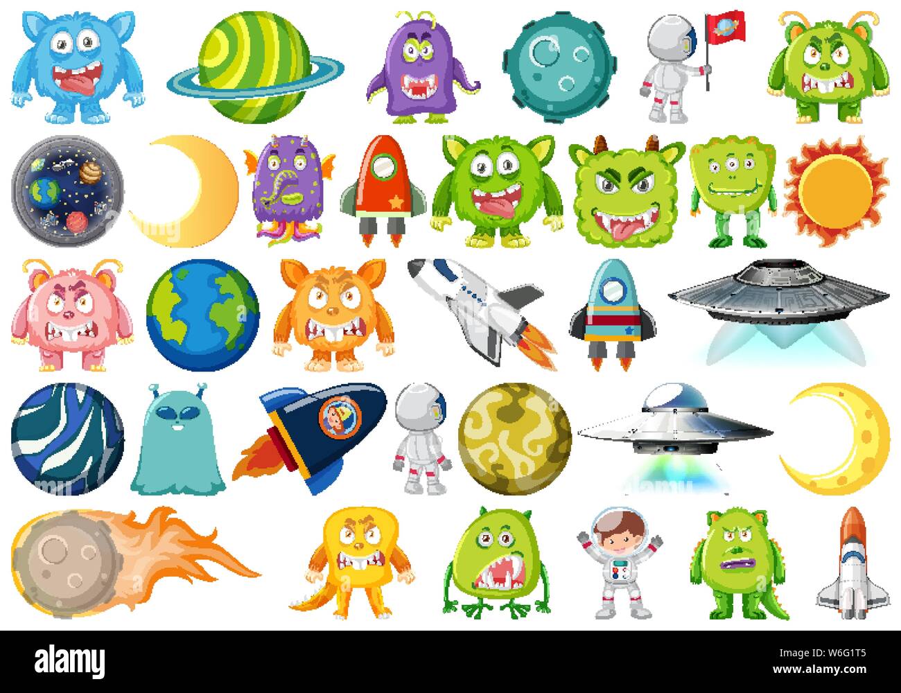 Set of isolated objects theme - space illustration Stock Vector Image ...