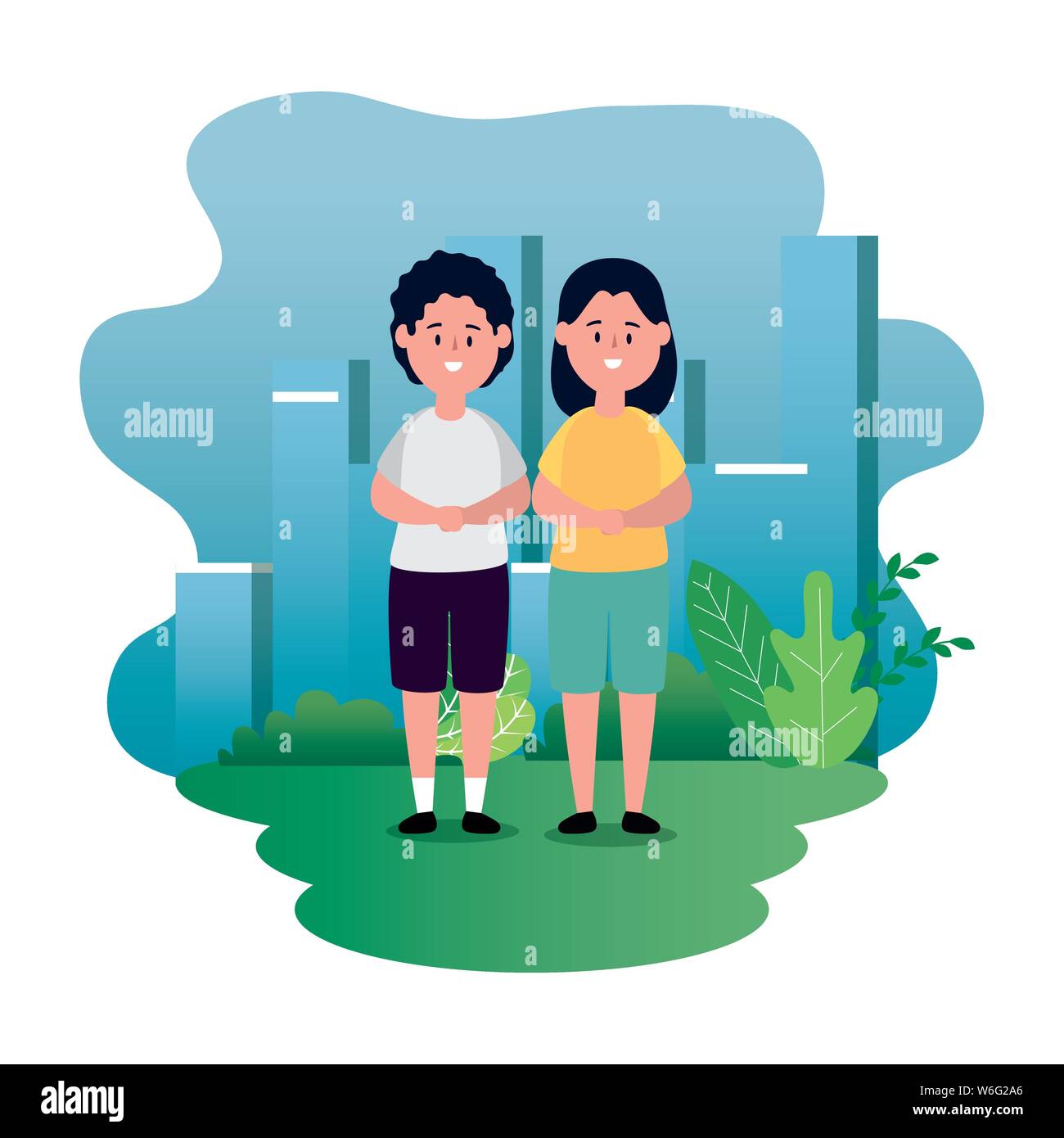 little kids couple on the park scene Stock Vector Image & Art - Alamy