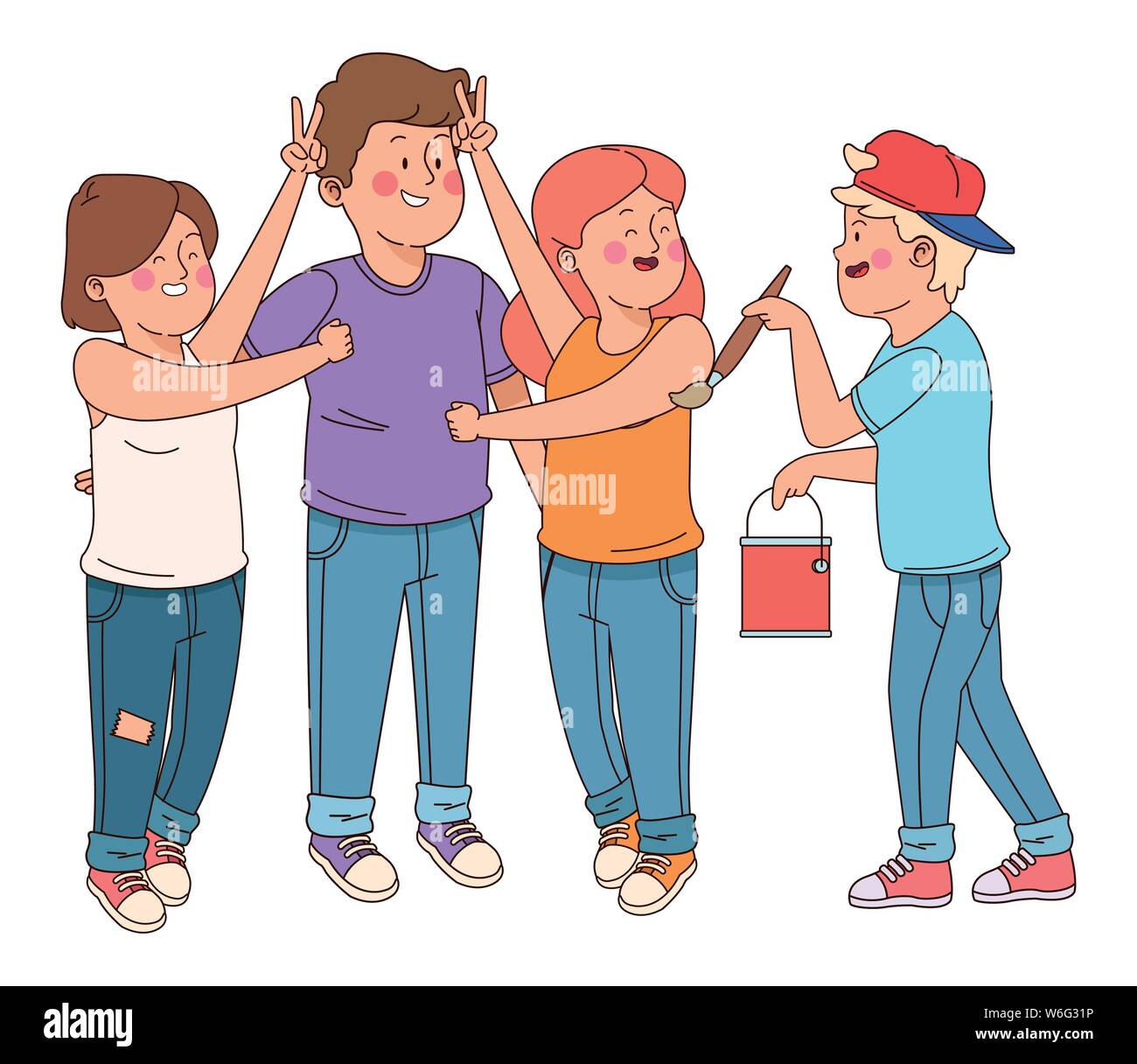 Cheerful friends at school campus Cut Out Stock Images & Pictures - Alamy