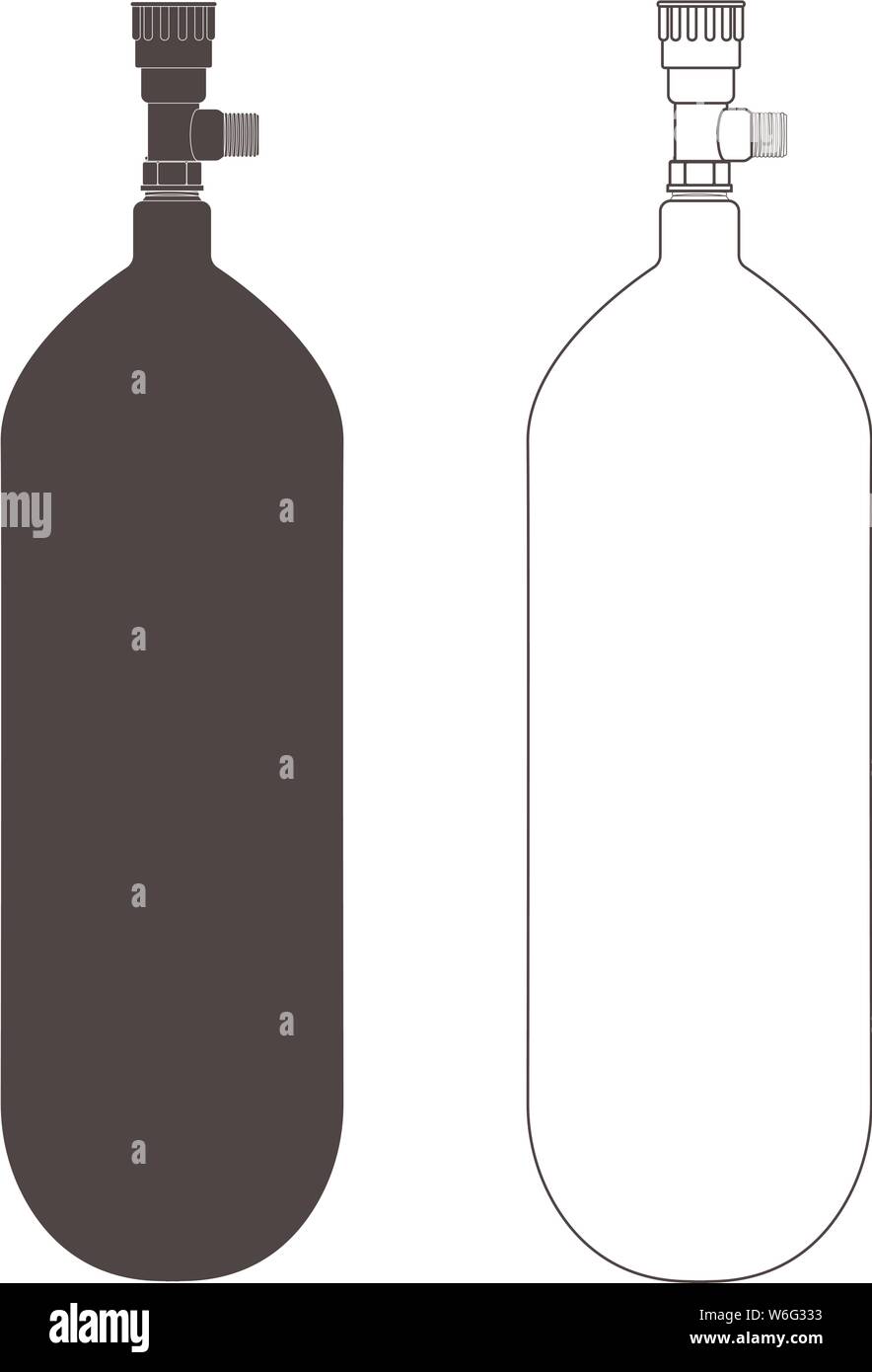Air cylinder. Diving tank. Black and outline icons Stock Vector Image ...