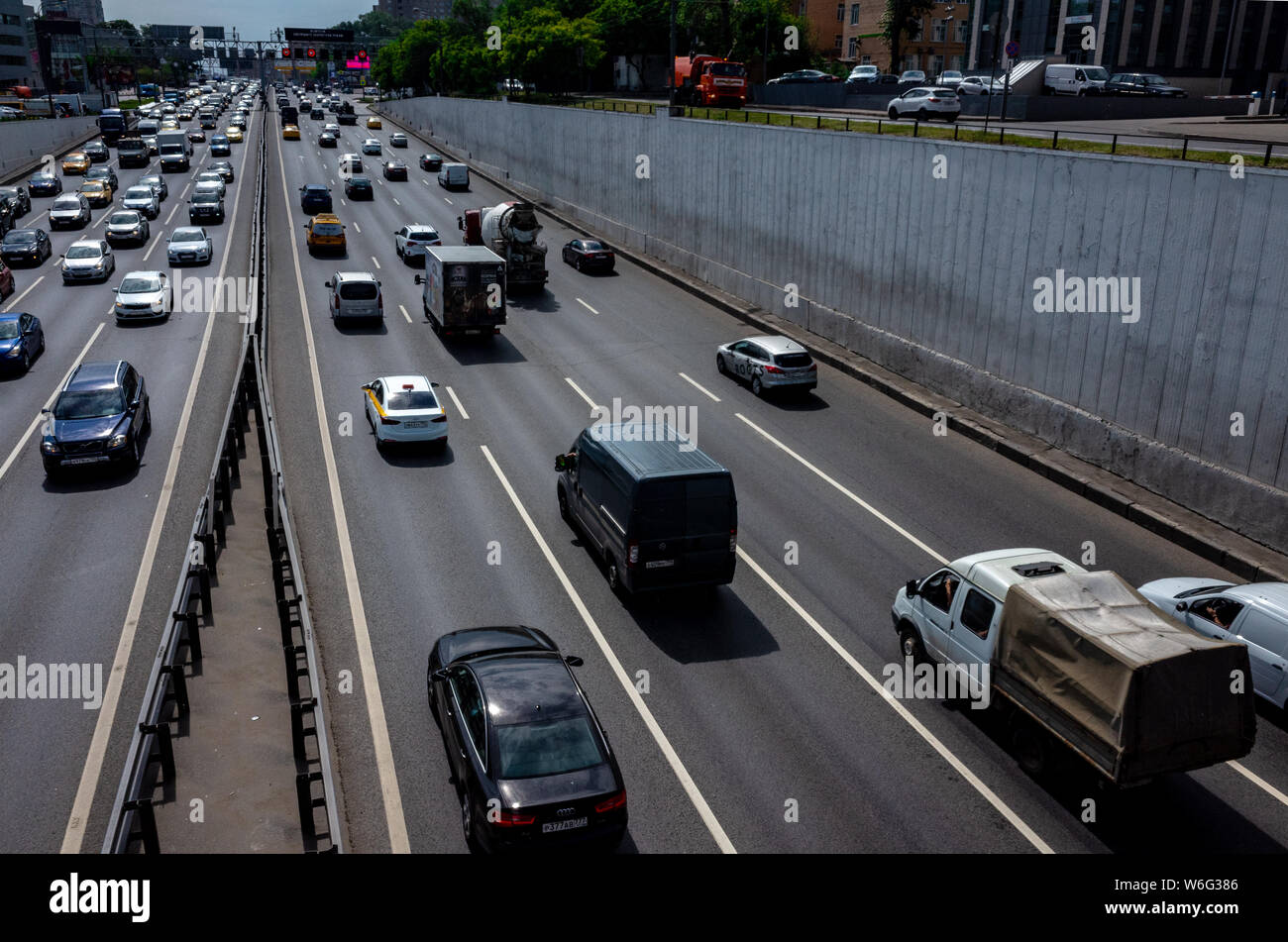 May 30, 2019, Moscow, Russia. Car traffic on the Third Ring Road in ...