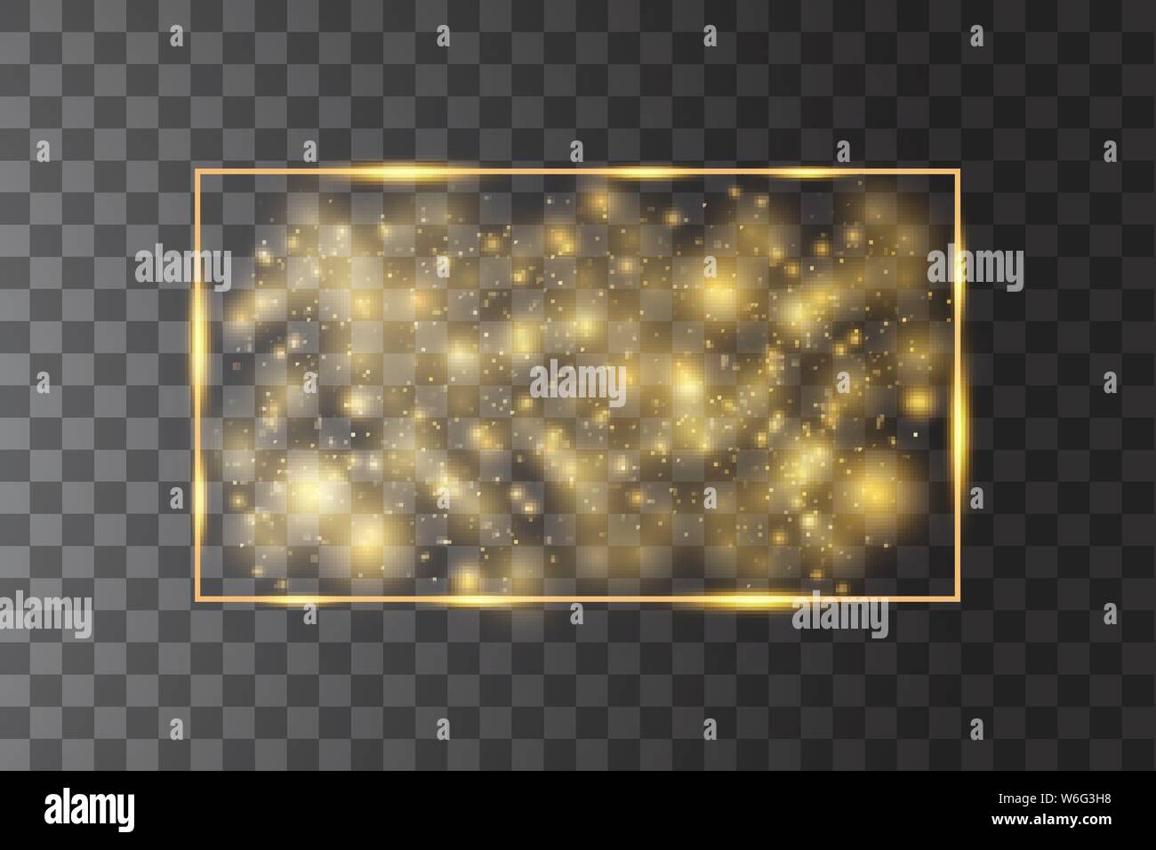 Vector golden frame with lights effects. Shining rectangle banner ...