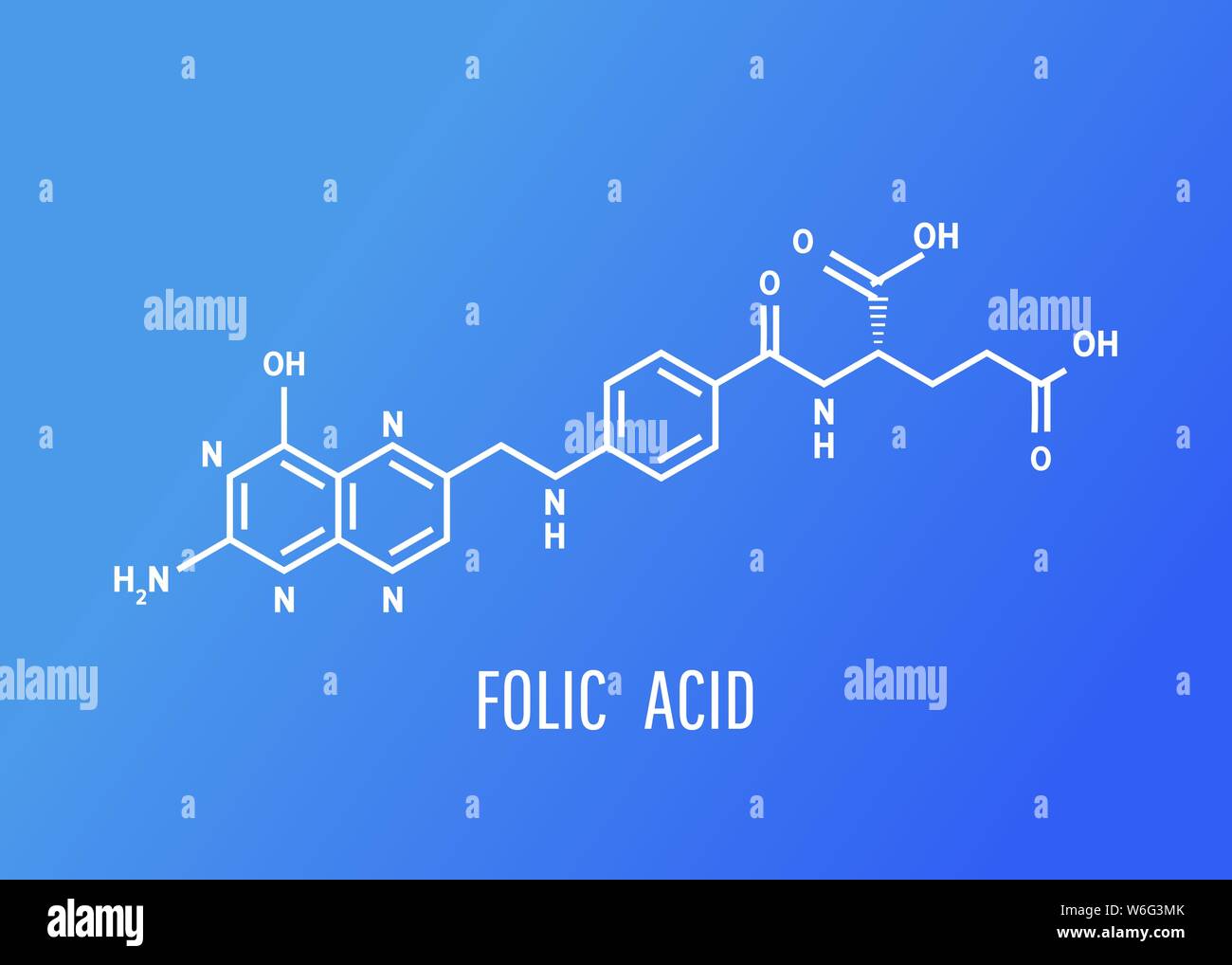 Folic acid Molecular chemical formula on isolated background. Vitamin ...