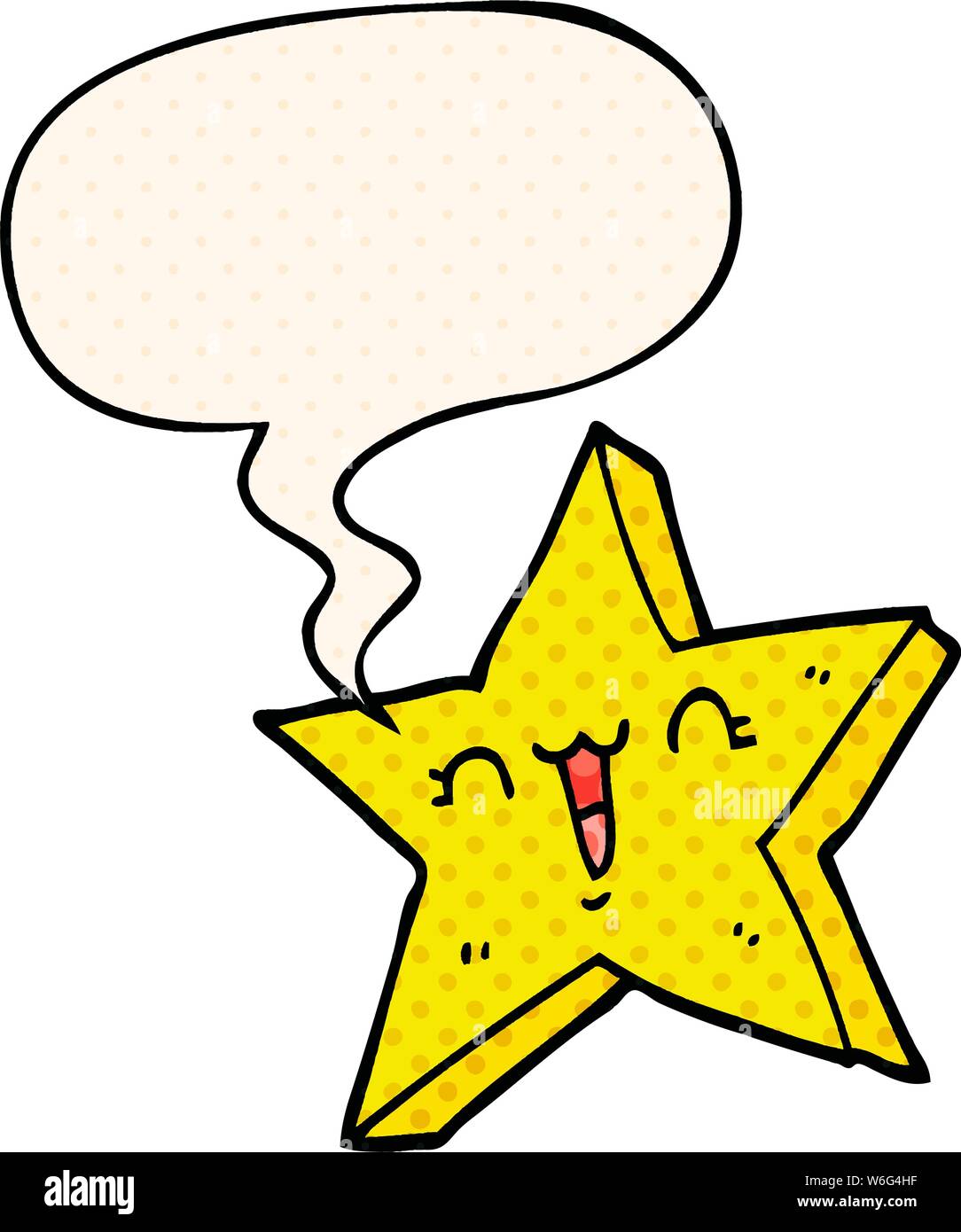 cute cartoon star with speech bubble in comic book style Stock Vector ...