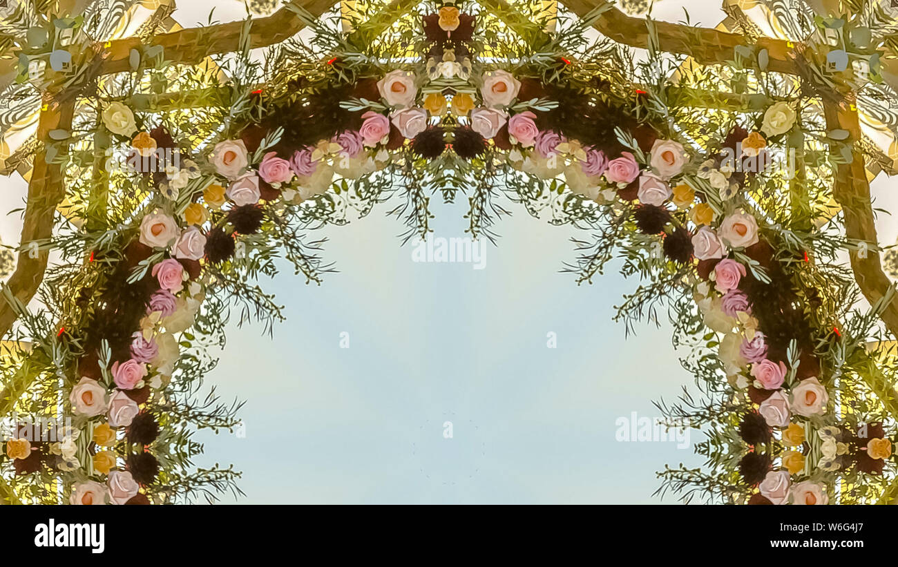 Panorama frame Circular angular floral design made from wedding flowers ...