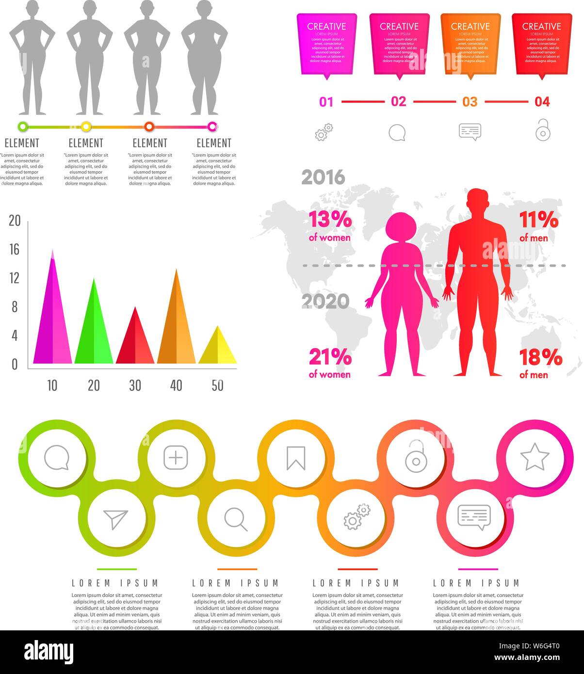 Gradient flat infographic element people, diagrams, rectangles with ...