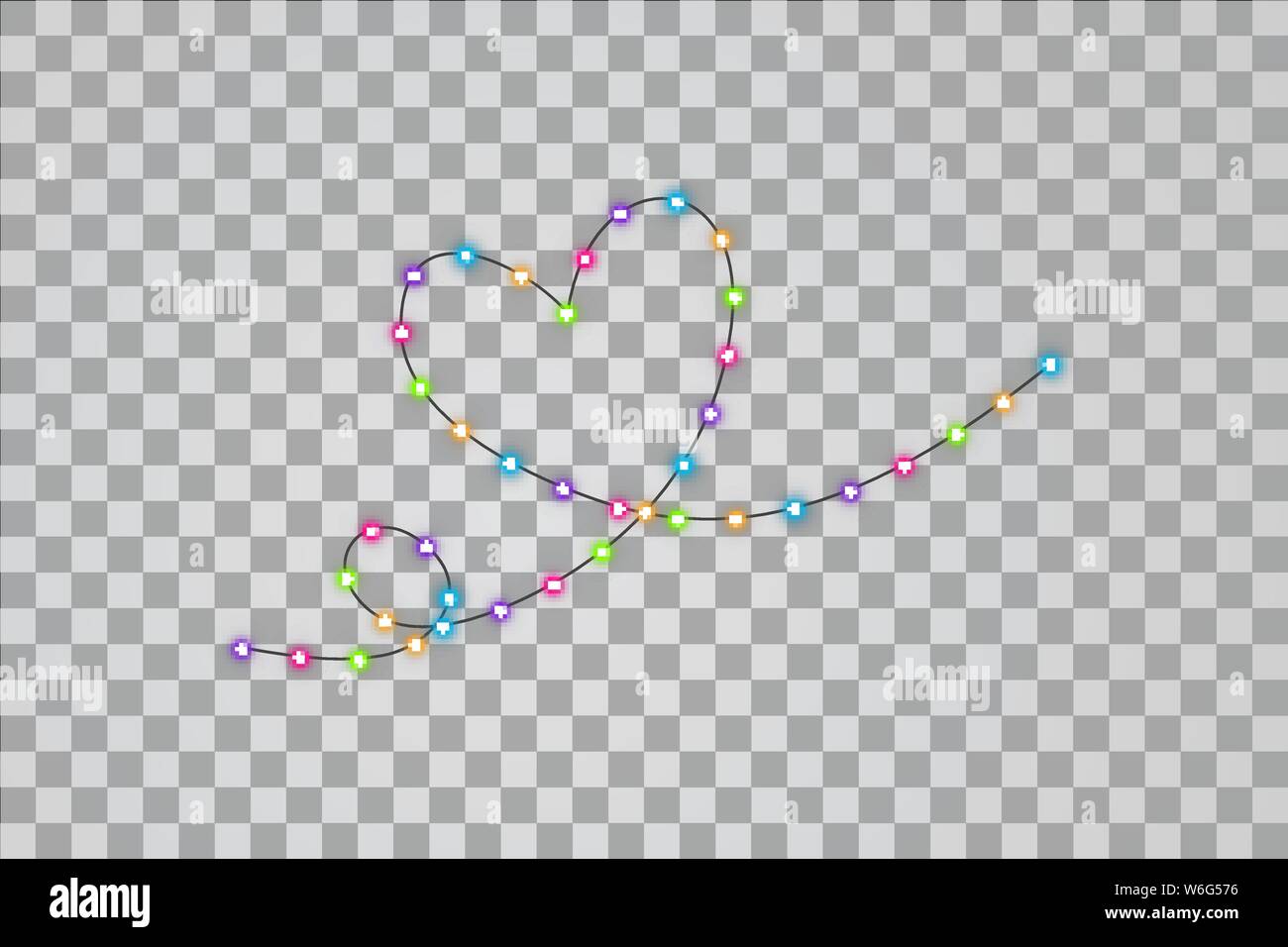 Christmas lights with heart one line. Colorful Xmas garland with heart ...