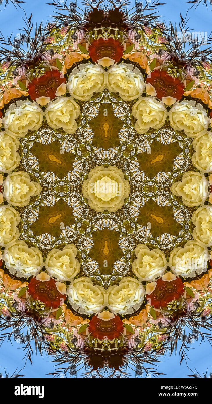 Vertical Large hexagonal flowers in circular arrangement at wedding in ...