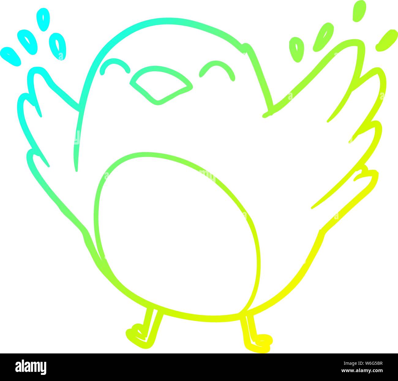 cold gradient line drawing of a cartoon robin flapping wings Stock ...