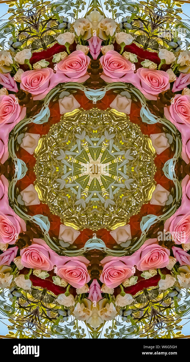 Vertical frame Roses of many colors made into a circular arrangement ...