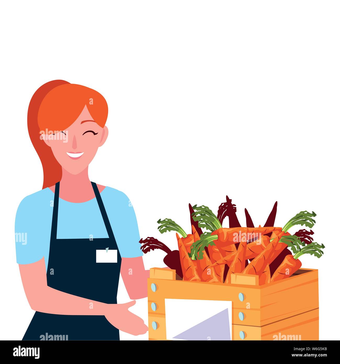 seller woman farm products harvest carrots vector illustration Stock ...