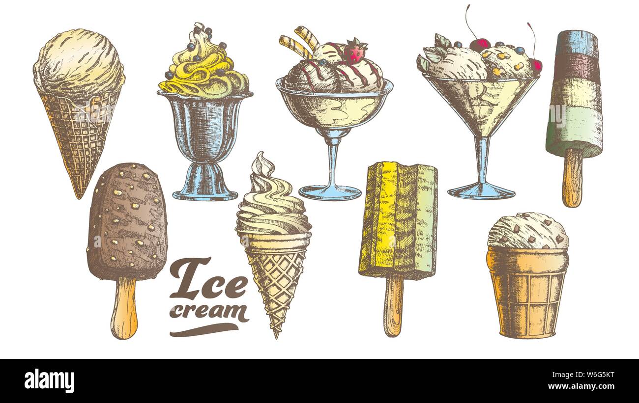 Color Assortment Frozen Ice Cream Set Vintage Vector Stock Vector Image ...