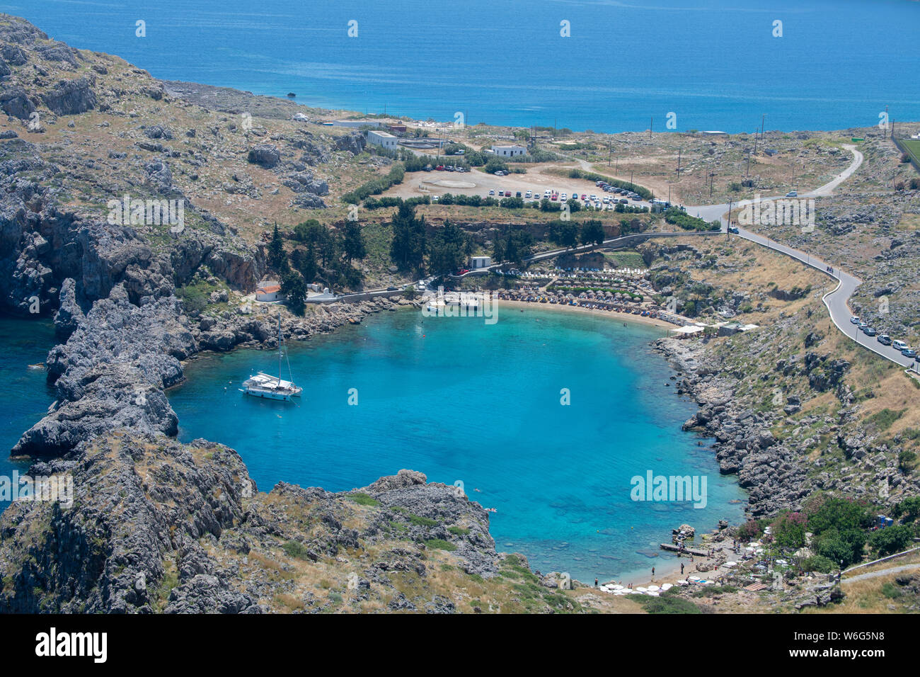 Greece, Rhodes, the largest of the Dodecanese islands. Historic Lindos ...