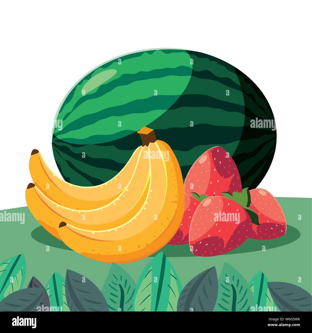 watermelon banana strawberries fresh fruits in the field vector ...