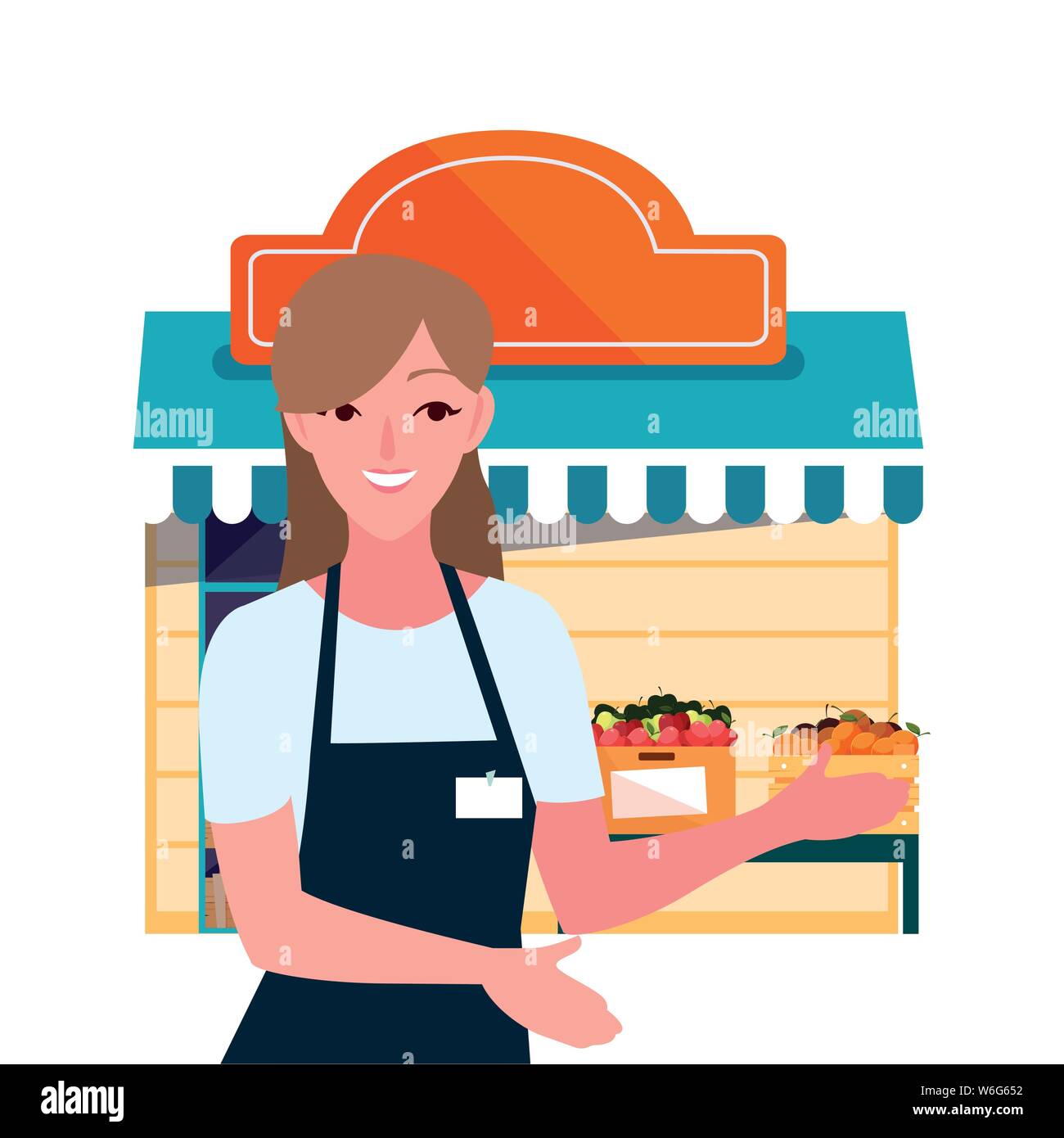 seller woman farm products grocery street vector illustration Stock ...
