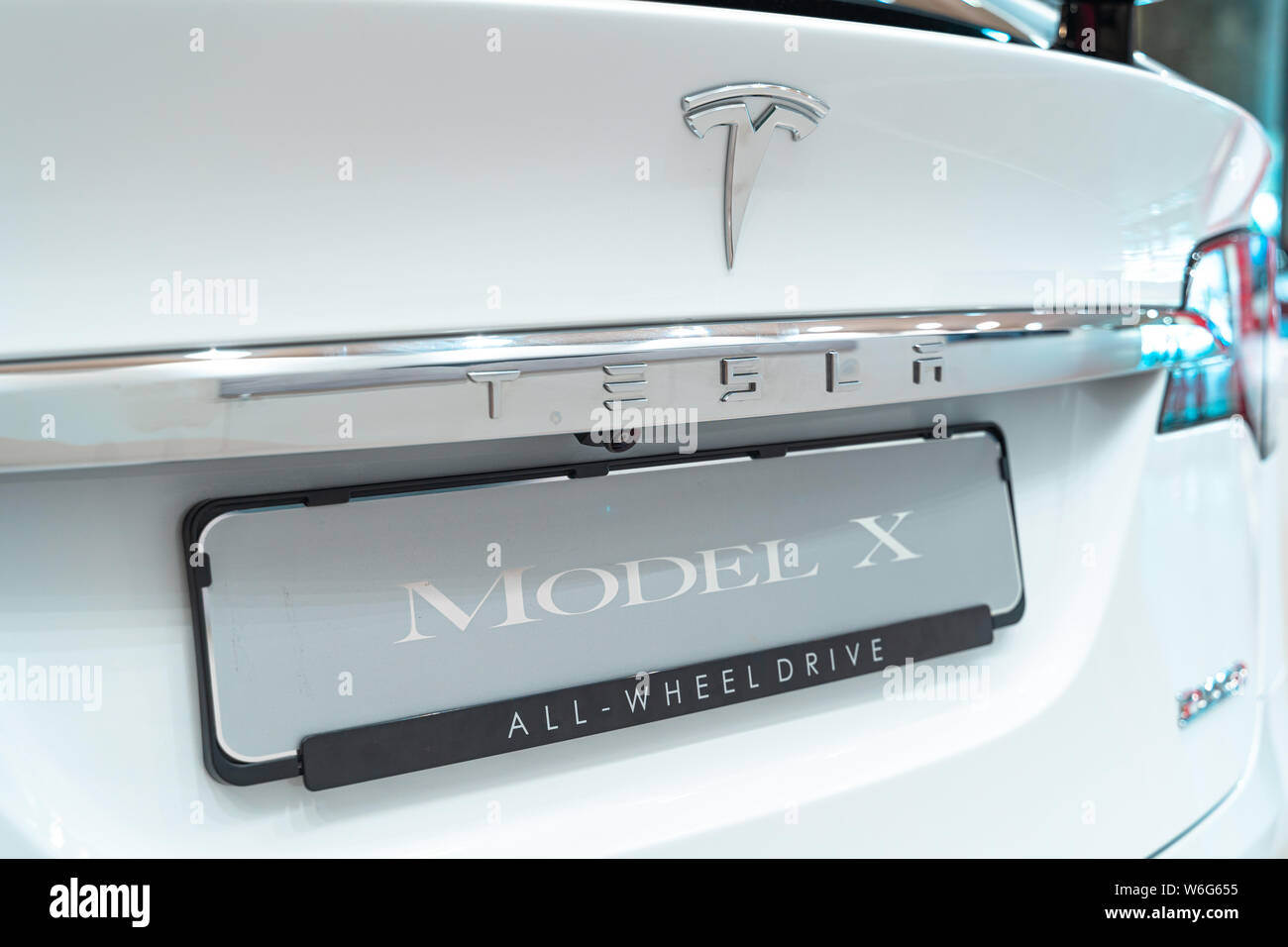 Valencia, Spain - July 21, 2019: Tesla Model X electric car on display ...