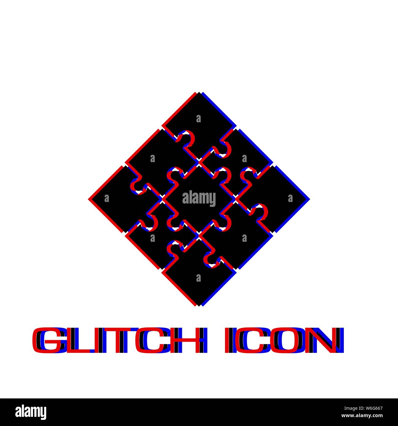 Jigsaw icon flat. Simple pictogram - Glitch effect. Vector illustration ...