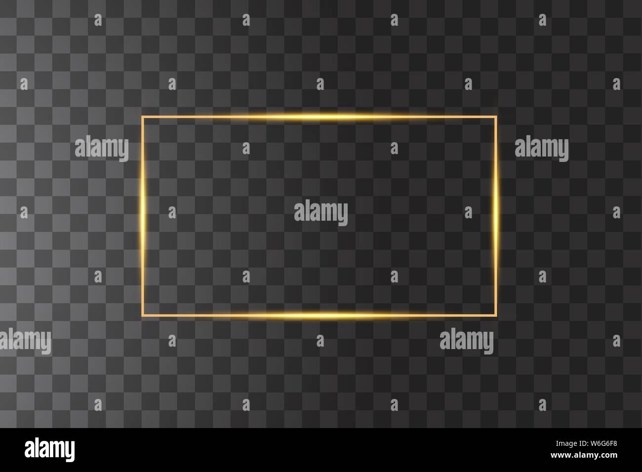 Vector golden frame with lights effects. Shining rectangle banner ...