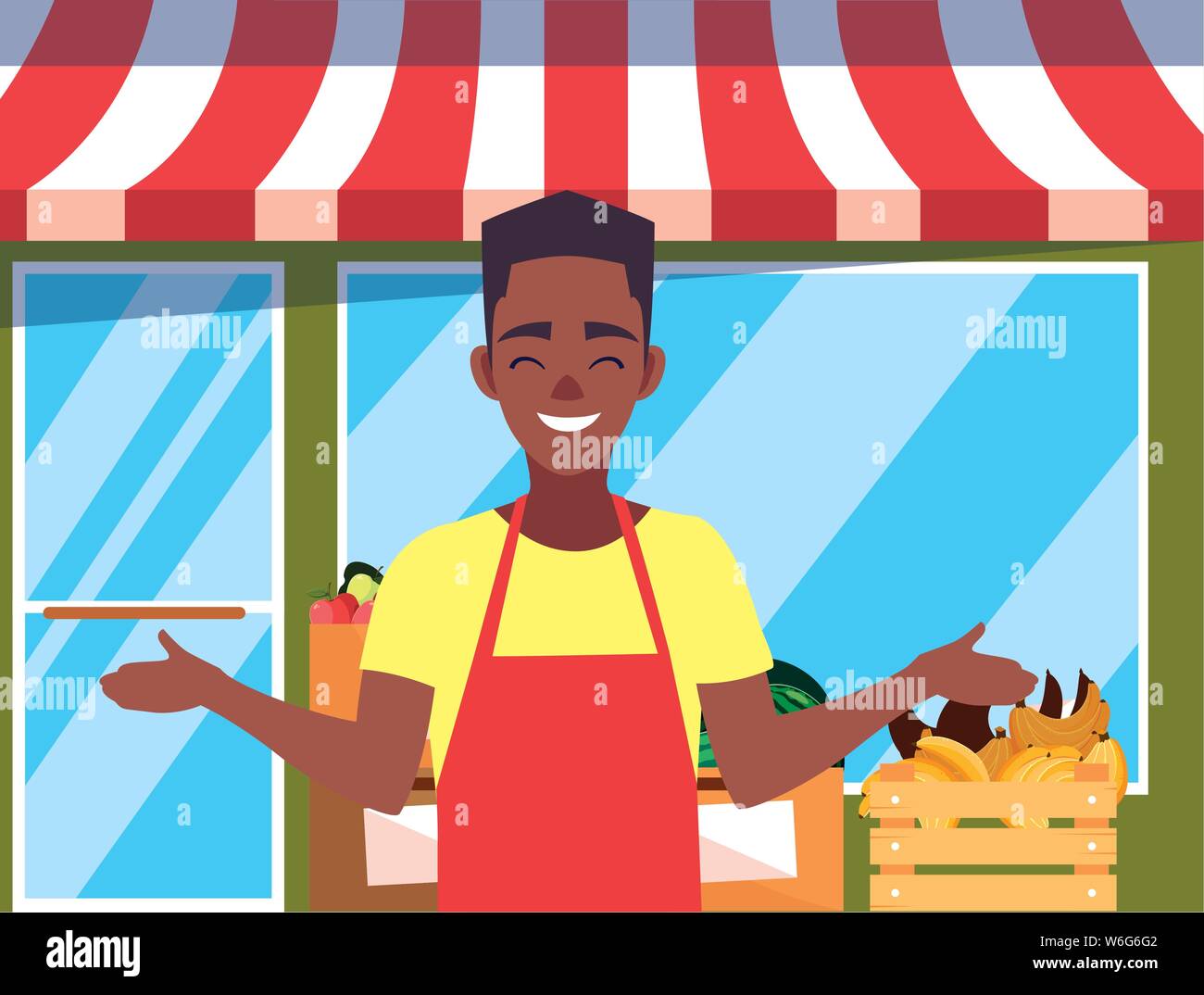 seller man farm products grocery facade vector illustration Stock ...
