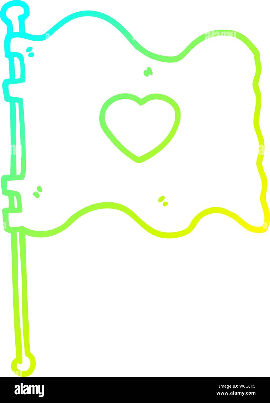 cold gradient line drawing of a cartoon flag with love heart Stock ...