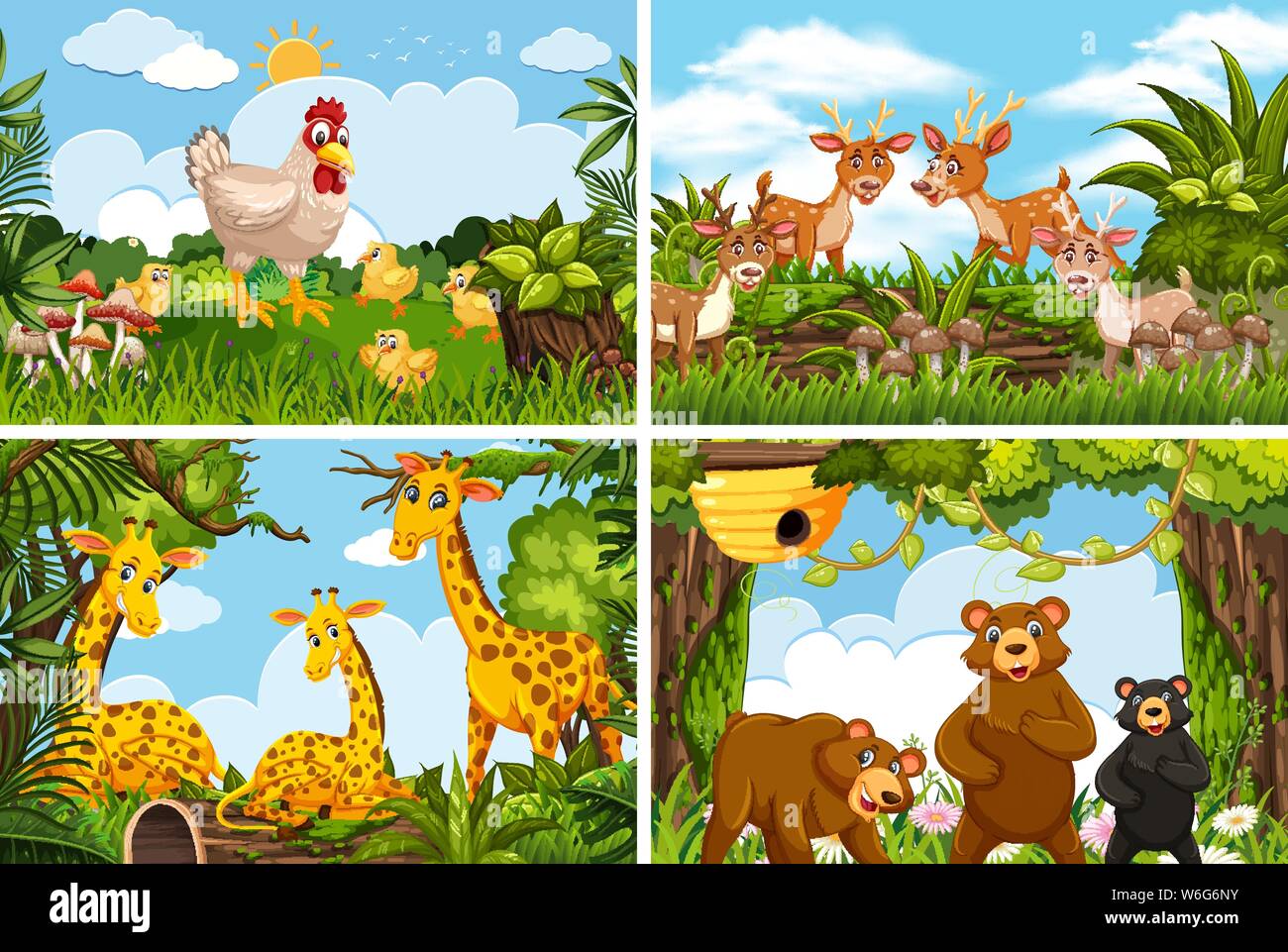Set of various animals in nature scenes illustration Stock Vector Image ...