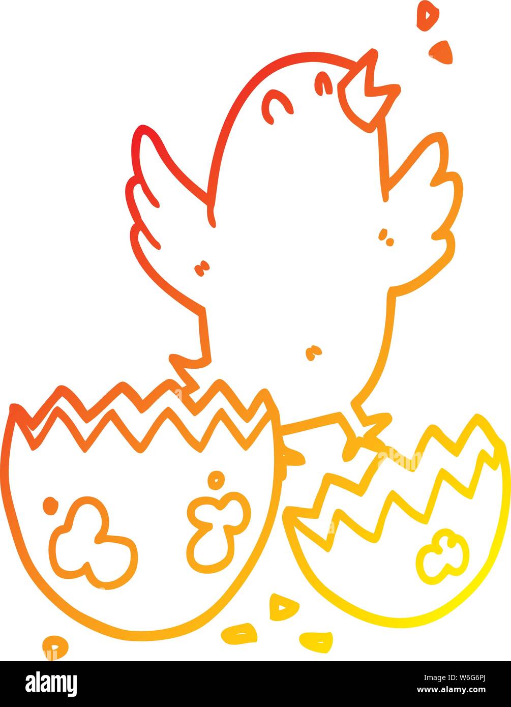 warm gradient line drawing of a cartoon bird hatching from egg Stock ...