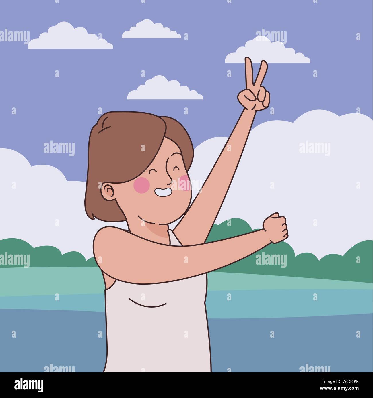 Teenager woman greeting with cool hand sign Stock Vector Image & Art ...