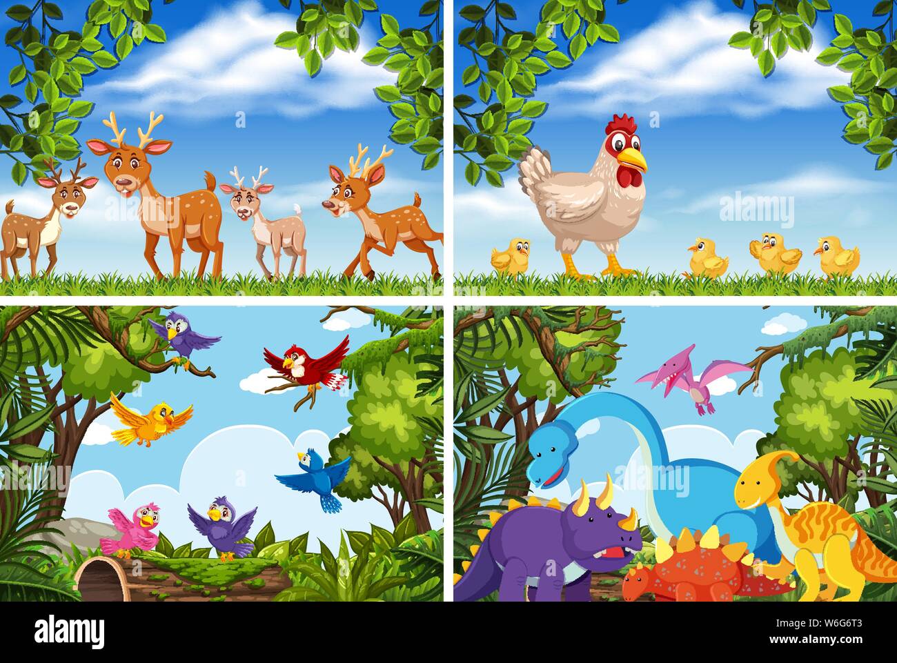 Set of various animals in nature scenes illustration Stock Vector Image ...