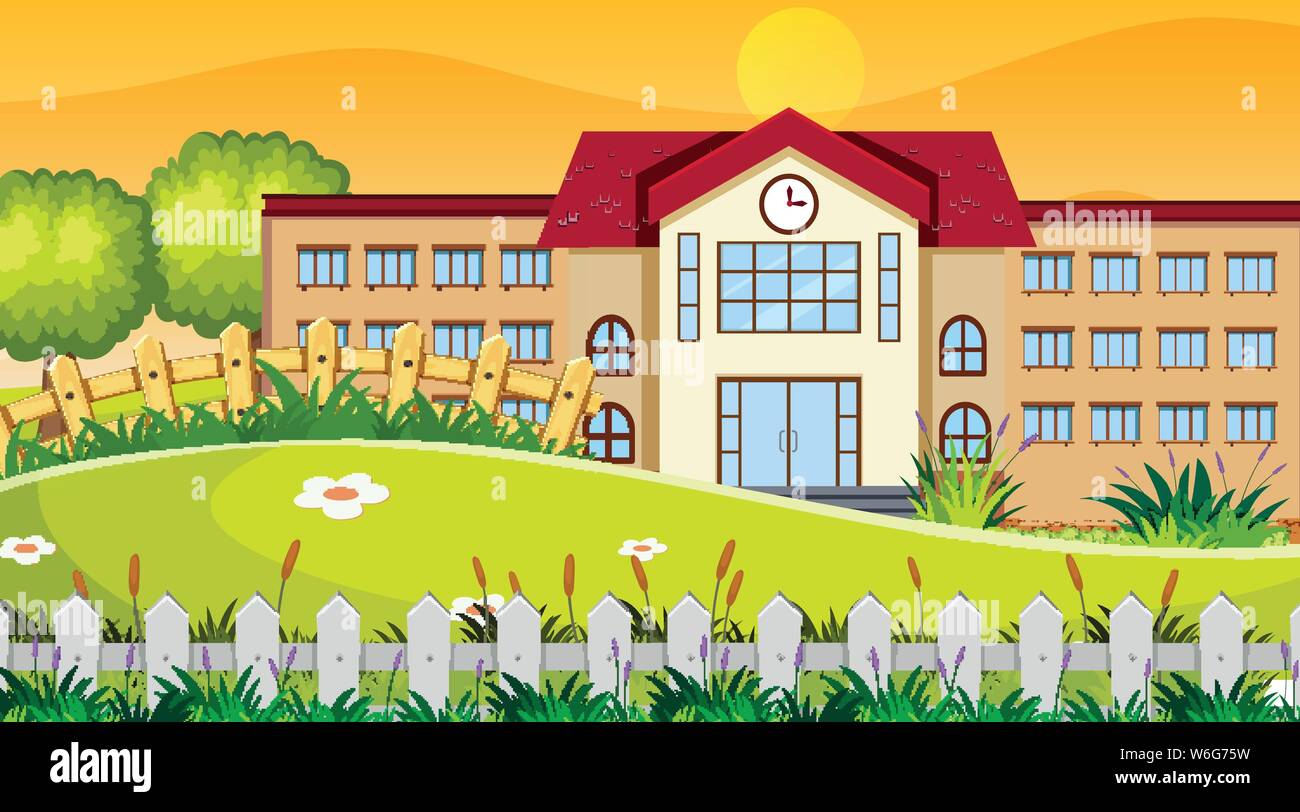 An outdoor scene with school illustration Stock Vector Image & Art - Alamy