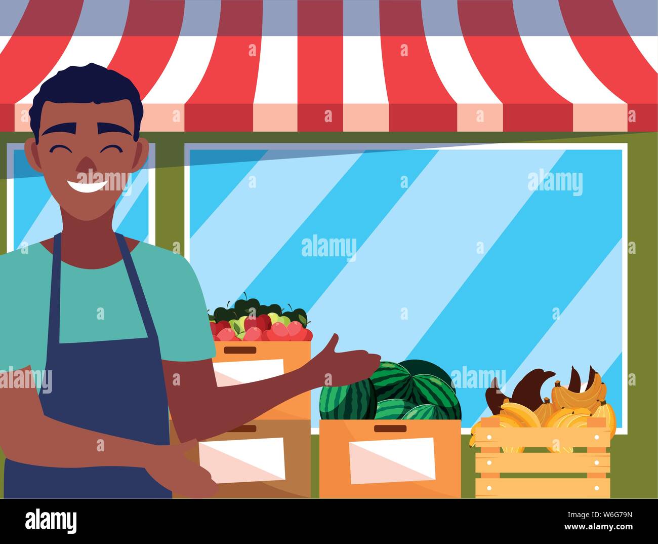 seller man farm products grocery facade vector illustration Stock ...