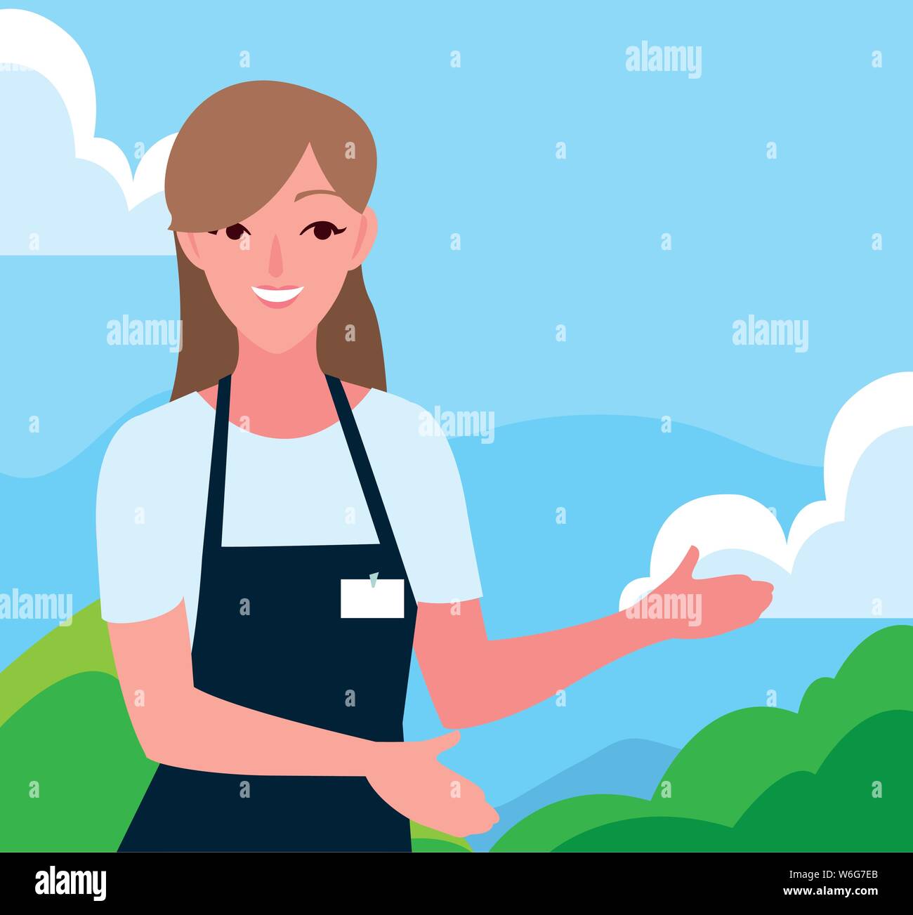 seller woman character with apron outdoors vector illustration Stock ...